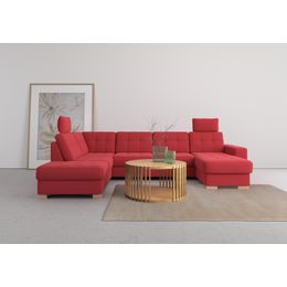 Sit & More Wohnlandschaft SIT & MORE, B:312cm H:82cm T:213cm, rot, Sofas, "Quincy U-Form", wahlweise mit Schlaffunktion und Bettkasten