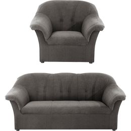 DOMO collection Polstergarnitur &raquo;Pegnitz zeitlos und elegant&laquo; Set, Sessel und 3-Sitzer grau 95% Polyester, 5% Nylon Chenille-Optik