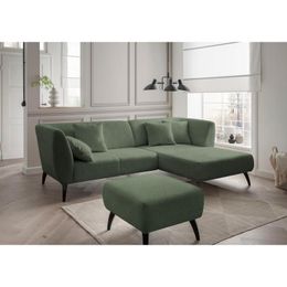 Home Affaire Ecksofa &raquo;Lazio modern und bequem, schmale Armlehnen, tolle Detailverarbeitung&laquo; Holzfu&szlig;farbe w&auml;hlbar, inkl. 4x Zierkissen gr&uuml;n 100% 