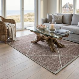 Teppich Sansibar, B:80cm H:2mm L:150cm, rot, Schurwolle, Wohnzimmer, Teppiche, "Braderup", Flachgewebe, modernes Scandi Design, Motiv Rauten, mit