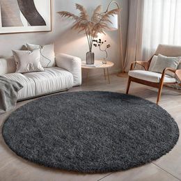 OTTO home Hochflor-Teppich &raquo;Banji&laquo; rund 37 mm H&ouml;he Uni Farben, weich und flauschig, auch als rechteckig erh&auml;ltlich grau Polypropylen (PP) B : 150cm &Oslash; 