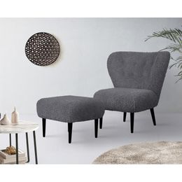 LeGer Home by Lena Gercke Sessel &raquo;Dinah&laquo; Knopfheftung im R&uuml;cken, wahlweise mit oder ohne Hocker grau 100% Polyester Boucl&eacute;,mit Hocker, B/H/T: 84cm x 