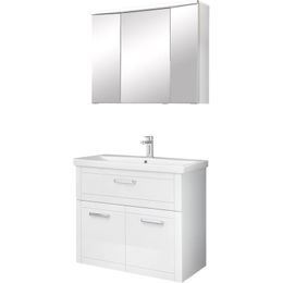 Badm&ouml;bel-Set &raquo;Serie 3007,Waschtisch mit Spiegelschrank&laquo; 3 Stk. tlg. wei&szlig; Spanplatte B/H/T: 90cmcm x 200cmcm x 45cmcm