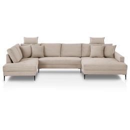 OTTO home Wohnlandschaft &raquo;Summer&laquo; U-Form, B: 360cm in Cord & Struktur beige B/H/T: 360cm x 86cm x 195,5cm, Cord, Ottomane links Recamiere rechts,mit 