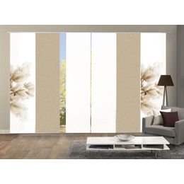 Schiebegardine Home Wohnideen, B:60cm H:245cm, beige, Polyester, Wohnzimmer, Gardinen, "KESSI 6er SET", Schiebevorhang Digidruck 6er Set KESSI