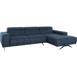 DOMO collection Ecksofa &raquo;Trento L-Form, mit Kufenfu&szlig; oder Einzelfu&szlig;&laquo; whlw. verstellbare Kopfteile, passend f&uuml;r g&auml;ngige Saugroboter blau 100% Polyester