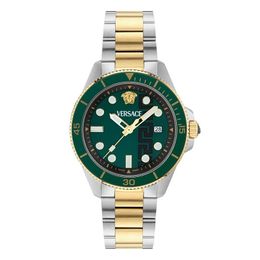 Versace Herren Quarzuhr &raquo;GRECA FORCE&laquo; Armbanduhr, Herrenuhr, Swiss Made, Edelstahlarmband, analog, Tag gr&uuml;n Einheitsgr&ouml;&szlig;e