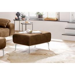 W.Schillig Polsterhocker &raquo;run&laquo; mit elegantem Holzsockel, F&uuml;&szlig;e in Chrom gl&auml;nzend, Breite 75 cm braun Stoff S37 (100% Polyester);ROHLEDER Chenille-