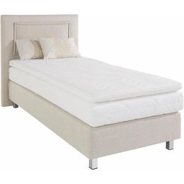 Westfalia Schlafkomfort Boxspringbett inkl. Kaltschaum-Topper und Zierkissen beige Bezug Topper 100% Polyester, waschbar bis 60&deg;C;Bezug Unterbox und Kopfteil: Strukturstoff (
