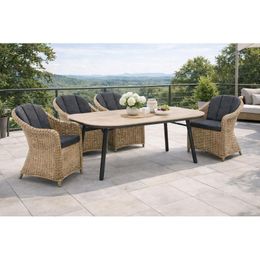 Destiny Garten-Essgruppe &raquo;MALAGA SAN MARINO 4 Se + Tisch OV 180x90cm holzf./ natur meliert&laquo; Set, Aluminium, Polyrattan, Polywood beige Aluminium, Wicker/