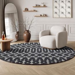 Sanat Teppich &raquo;Boho 8205 , auch als L&auml;ufer und in Rund&laquo; rund 10 mm H&ouml;he Kurzflor, robust, Boho, Scandic, f&uuml;r Fussbodenheizung geeignet schwarz Kunstfaser &Oslash; 