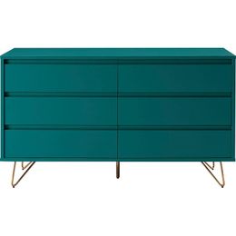 Salesfever Kommode &raquo;Bolton Design Sideboard mit Stauraum&laquo; Haarnadelbeine aus Metall mit Messinglegierung blau MDF, Metall B/H/T: 120cm x 70cm x 40cm, 