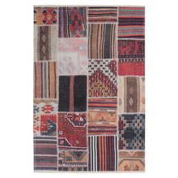 Kayoom Teppich &raquo;Atoil 273&laquo; rechteckig 6 mm H&ouml;he Kurzflor, Patchwork Muster, mit Fransen bunt Polyester B : 75cm 1 Stk., 6mm, L: 150cm