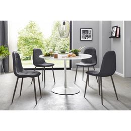 OTTO home Essgruppe Set, 5 Stk. tlg. mit rundem Tisch in wei&szlig; Hochglanz schwarz-wei&szlig; Kunstleder