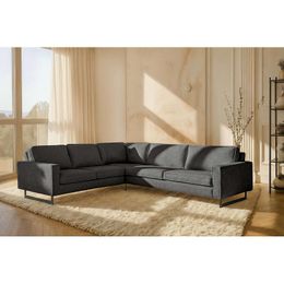 OTTO home Ecksofa &raquo;Pinto, XXL, 250/290 cm, langer Schenkel, Ottomane&laquo; Cord, Chenille, Lederoptik, mit Keder, Metallf&uuml;&szlig;e, Wellenunterfederung grau 100%