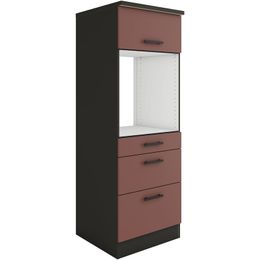 Optifit Backofenumbauschrank &raquo;Palma&laquo; Breite 60 cm, 3 Schubk&auml;sten, 1 Klappe rot Holzwerkstoff anthrazit, B/H/T: 60cm x 174,4cm x 60cm, Schubladen: 3 