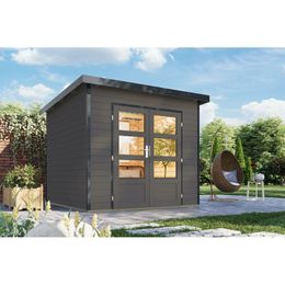 Karibu Gartenhaus &raquo;Plutino 3, in verschiedenen Farben&laquo; grau Massivholz ohne Fu&szlig;boden, Blechdach