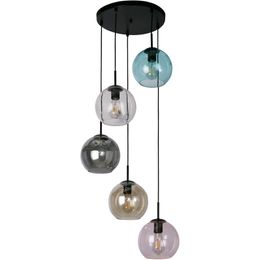 Searchlight H&auml;ngeleuchte &raquo;H&auml;ngeleuchte Mardi Gras II, 5-flammig&laquo; E27 1 Stk. Farbglas in f&uuml;nf Variationen schwarz 5, &Oslash; 51cm H: 120cm, 1 Stk.