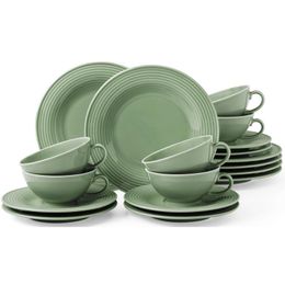 Seltmann Weiden Teeservice &raquo;Geschirr-Set Beat&laquo; Teller, Tassen, Untertassen, Rillendekor, 18 Teile, f&uuml;r 6 Personen gr&uuml;n Porzellan 18 Stk.