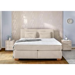 Jockenh&ouml;fer Boxspringbett &raquo;Ulla, Wende-Bonell-Federkernmatratze (H2/H3)&laquo; inklusive Topper und 4 Kissen, Bettbreite 160 cm oder 180 cm w&auml;hlbar beige Bezug Bett: 