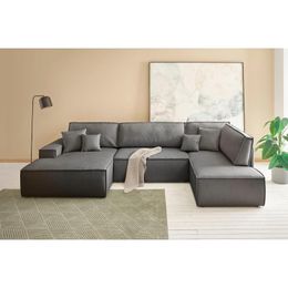 OTTO home Wohnlandschaft &raquo;FINNLEY Strurktur fein U-Form XXL 329 cm&laquo; Schlafsofa, Bettkasten, in Boucl&eacute;, Struktur fein und Mega Cord grau Bezugstoff 100