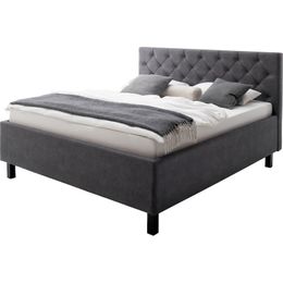 Meise M&ouml;bel meise.m&ouml;bel Polsterbett &raquo;San Remo&laquo; mit Bettkasten grau Liegefl&auml;che L&auml;nge B: 200cm x 160cm, Webstoff Holzfu&szlig;: schwarz lackiert, H&ouml;he Bettseite: 55cm, 
