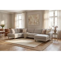 OTTO home Wohnlandschaft &raquo;Pinto Skandi, 350 cm, U-Form, XXL, mit Ottomanen&laquo; mit Keder, Massivholzf&uuml;&szlig;e Eiche ger&auml;uchert, Wellenunterfederung 100% 