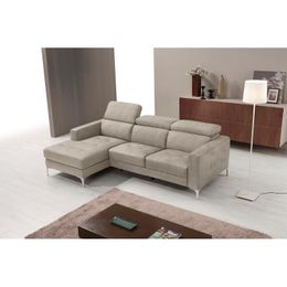 Egoitaliano Ecksofa &raquo;Matt, erstklassiger Sitzkomfort, aufwendige Detailverarbeitung, L-Form&laquo; mit verstellbaren Kopfteilen zum Relaxen grau Luxus-Micofaser 