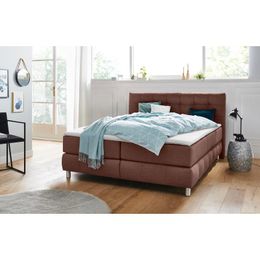Home Affaire Boxspringbett &raquo;Salo XXL&laquo; in Samtoptik oder Struktur, 6 Breiten in &Uuml;berl&auml;nge 220cm, 4 H&auml;rtegrade braun Struktur, Liegefl&auml;che B/L: 160cm x 
