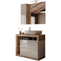 Welltime Badm&ouml;bel-Set &raquo;Hamburg, Badezimmerset 2tlg. Breite 92 cm, Badm&ouml;bel, Waschtisch inkl.&laquo; Spar-Set, 2 Stk. tlg. braun B/H/T: 92cmcm x 190cmcm x 