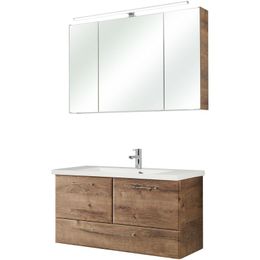 Badm&ouml;bel-Set &raquo;Quickset 943 2-teilig, Mineralmarmor-Waschtisch und LED-Spiegelschrank&laquo; Set braun Holzwerkstoff, MDF B/H/T: 105cmcm x 45cmcm