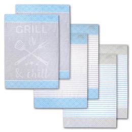 Dyckhoff Geschirrtuch &raquo;Grill & Chill, mit 3 verschiedenen Motiven, Ma&szlig;e je Tuch ca. 50x70 cm&laquo; aus 100% Baumwolle, mit Grillbesteck-Motiv und Schriftzug blau 