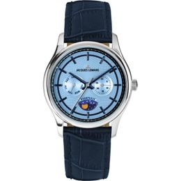 Jacques Lemans Herren Quarzuhr &raquo;Derby&laquo; Armbanduhr, Herrenuhr, analog, Wochentag, Mondphase blau Einheitsgr&ouml;&szlig;e