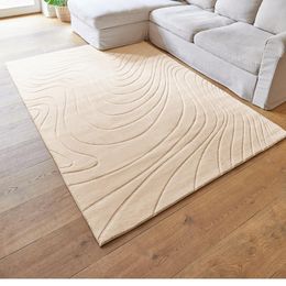 ANDIAMO Teppich &raquo;Dale&laquo; rechteckig 10 mm H&ouml;he Uni Farben, Hoch-Tief-Struktur, Carving-Effekt, Wohnzimmer beige Obermaterial: 100% Polyester B : 120cm 1 Stk., 