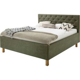Meise M&ouml;bel meise.m&ouml;bel Polsterbett &raquo;San Remo&laquo; mit Bettkasten gr&uuml;n Liegefl&auml;che L&auml;nge B: 200cm x 160cm, Webstoff Holzfu&szlig;: eiche hell, H&ouml;he Bettseite: 55cm, ohne 