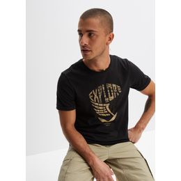bonprix Herren T-Shirt, schwarz, Gr. 68, bedruckt, unifarben, Jersey, Obermaterial: 100% Baumwolle, Shirts, Regular Fit Passform, Kurzarm, reine