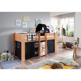 Relita Hochbett &raquo;Andi&laquo; mit Rolllattenrost, Textil-Set und Leiter, pflegel. Dekor Oberfl&auml;che schwarz Spanplatte: Buche Nachbildung Melamin natur;Stoff: 100% 