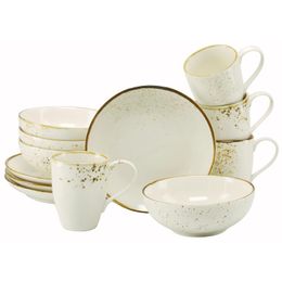 Creatable Kaffeeservice &raquo;Nature Collection, Service, 12-tlg.&laquo; Handgemalte Sprenkel und R&auml;nder, Reaktivglasur beige Steinzeug 12