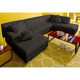 DOMO collection Wohnlandschaft &raquo;TURAH 297x195x75 cm, moderne Steppung&laquo; whlw. mit Bettfunktion, U-Form grau Microfaser PRIMABELLE (100% Polyester);