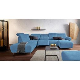 Home Affaire Wohnlandschaft &raquo;Manhattan U-Form&laquo; 2 Sitze mit elektrischer Relaxfunktion, verstellbare Armlehnen blau Luxus Microfaser2 (90% Polyester, 
