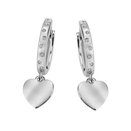 Firetti Damen Paar Creolen &raquo;Schmuck Geschenk Silber 925 Herz&laquo; mit Zirkonia (synth.) silber 14mm, Silber 925 (Sterlingsilber)