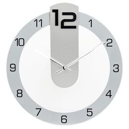 AMS Unisex AMS Wanduhr Quarzuhr, Holz, Wohnzimmer, Esszimmer, K&uuml;che, Arbeitszimmer, B&uuml;ro,Flur silber B/H/L: 34cm x 5cm x 35cm