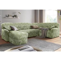 DOMO collection Wohnlandschaft &raquo;Bahia mit viel Platz, zeitloses Design, U-Form&laquo; Microfaser, natur gr&uuml;n Luxus-Microfaser (100% Polyester), mit Muster;