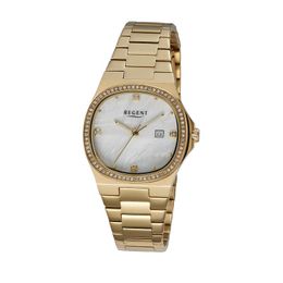 Regent Uhren Regent Damen Quarzuhr Armbanduhr, Damenuhr, Edelstahlarmband, analog, Tag, Glassteine gold Einheitsgr&ouml;&szlig;e