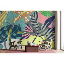 Livingwalls living walls Vliestapete &raquo;Tropen-Tapete bunt Modern Dschungel-Tapete&laquo; matt glatt Vlies B/L: 2,7m x 4m, Rollen: 1