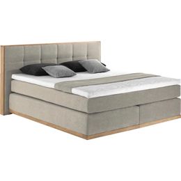 Home Affaire Boxspringbett &raquo;Vinton&laquo; aus massiver Eiche, verschiedene H&auml;rtegrade (auch H4) beige Polyester Struktur soft Polyester Topper Premium, 