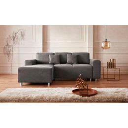 Home Affaire Ecksofa &raquo;Gy&ouml;r&laquo; L-Form, wahlweise mit Bettfunktion und Bettkasten incl. 2 Zierkissen grau Microfaser (100% Polyester);Luxus-Microfaser 
