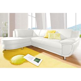 Trendmanufaktur Ecksofa &raquo;Rondo, zeitlos und elegant, bequem, L-Form&laquo; wahlweise mit Federkern, wahlweise mit Bettfunktion wei&szlig; Softlux -Kunstleder;