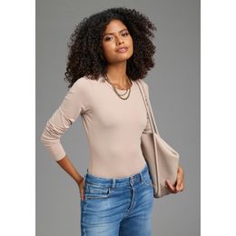 Laura Scott Damen Langarmbody, beige, Basic, Gr. 36, unifarben, Jersey, Obermaterial: 95% Baumwolle, 5% Elasthan, Bodys, aus elastischer