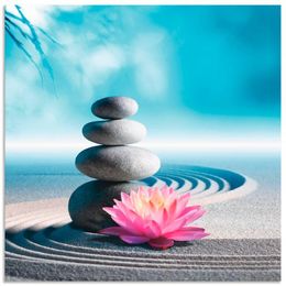 Artland Leinwandbild &raquo;Sand, Lilie und Spa-Steine in Zen-Garten&laquo; Zen 1 Stk. tlg. auf Holzrahmen gespannt blau B/H/T: 70cm x 70cm, Leinwandbild Zen quadratisch,